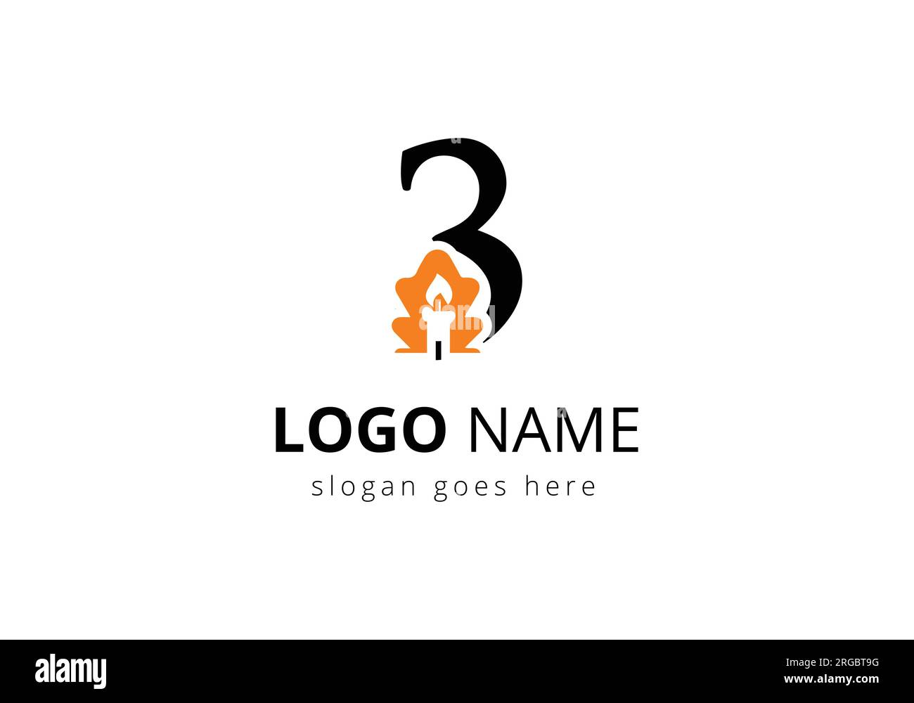 Letter 3 With Candle Logo Design Vector Template. For Event ...