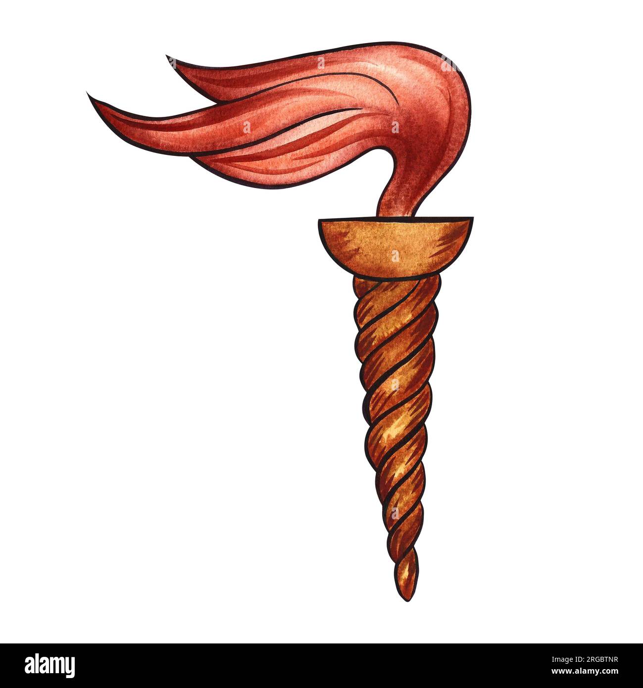 Torch of ancient Greece. Golden emblem on a white background. Hand ...