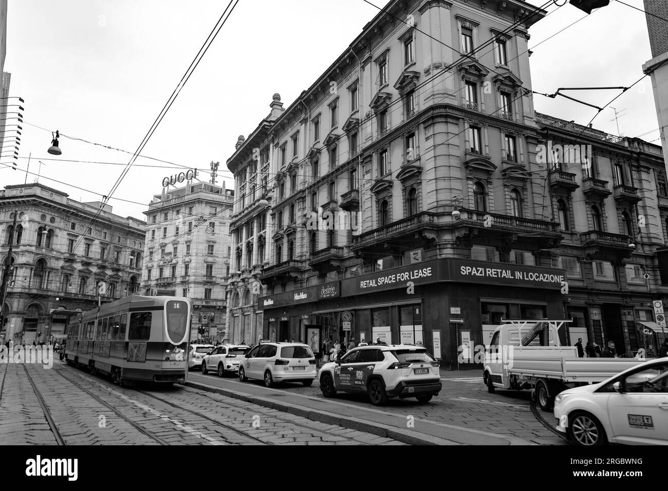 Milan, Italy - March 30: Typical Italian buildings and street view in ...