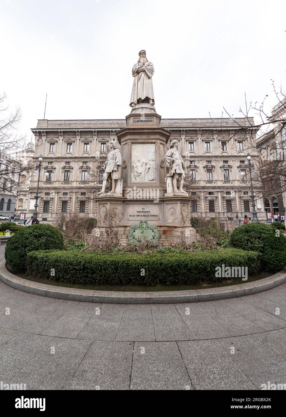 Milan, Italy - 30 March 2022: Marble and granite statue of Leonardo da ...
