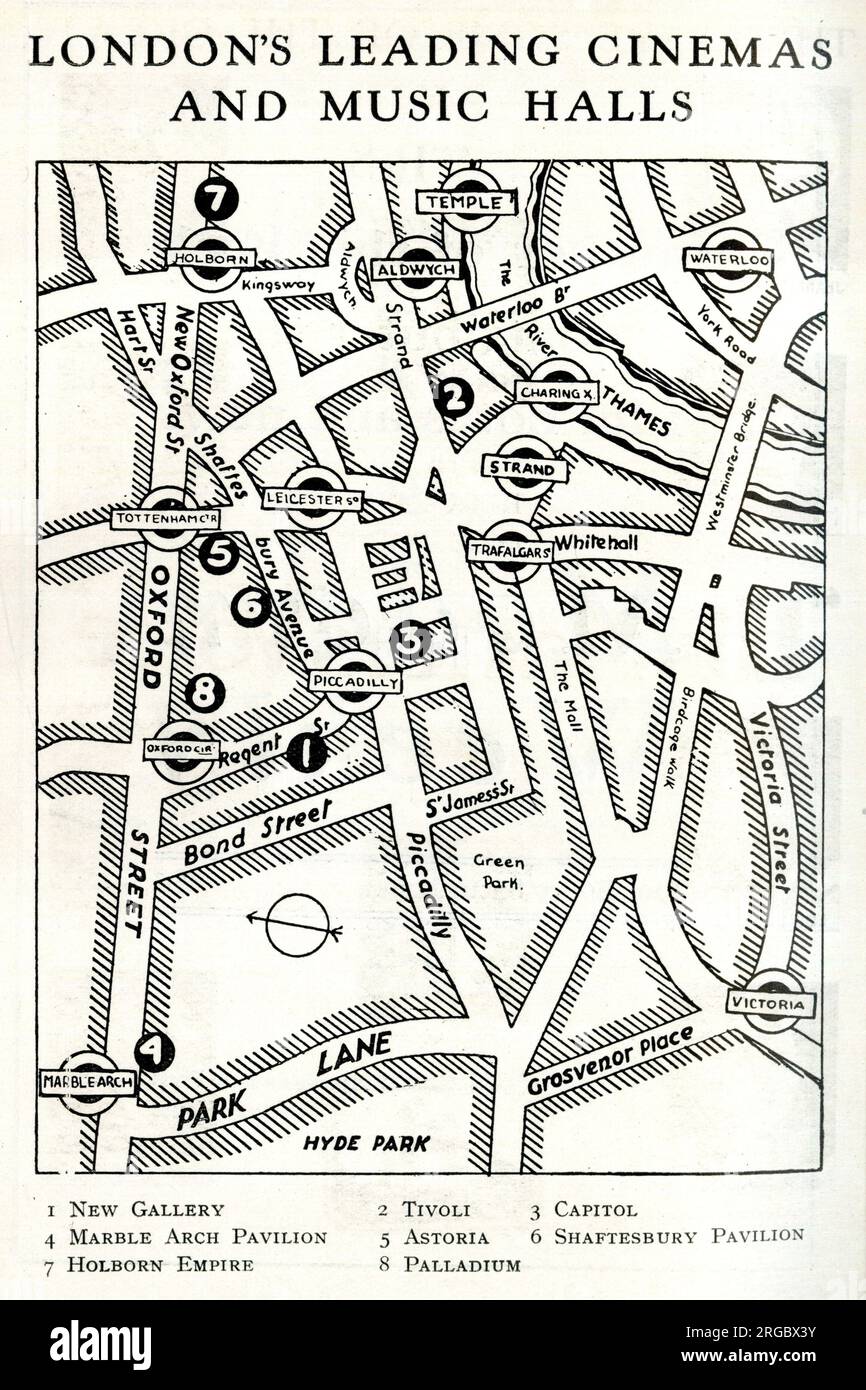 Map of London's Leading Cinemas and Music Halls Stock Photo - Alamy
