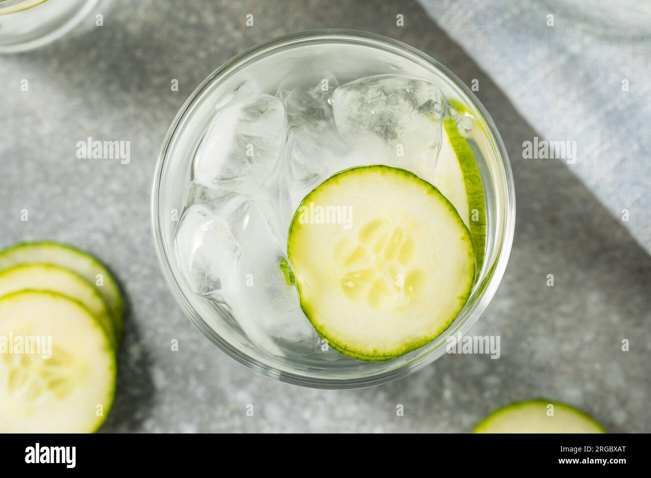 Cold Clear Refreshing Cucumber Water with Ice Stock Photo - Alamy