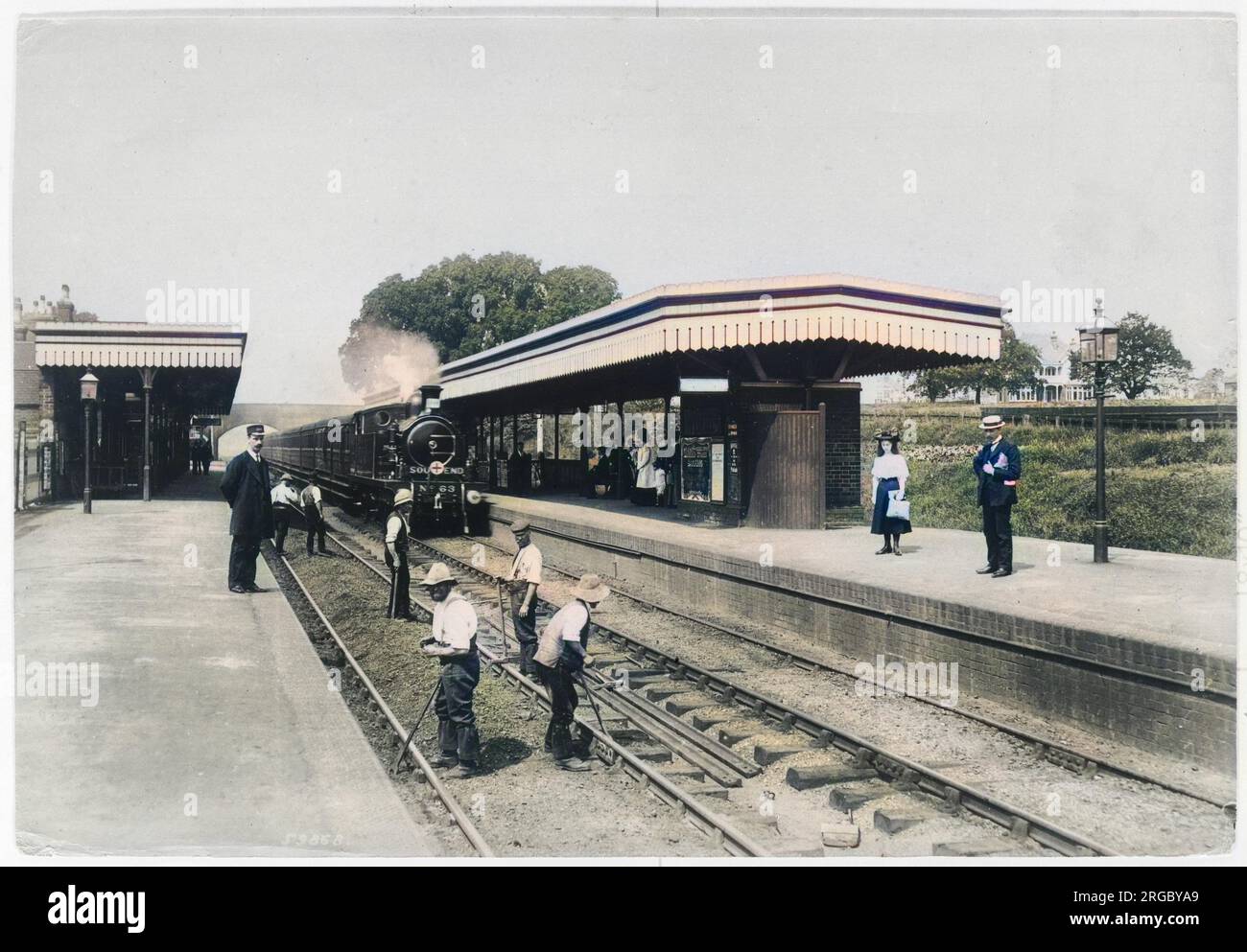 Navvies at work on the line at Upminster Station in the London Borough ...