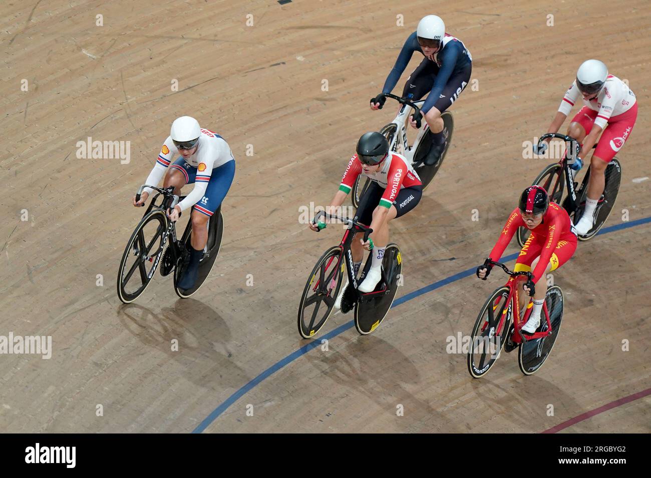 Great Britain's Neah Evans (left) competes in the Women's Elite Points ...
