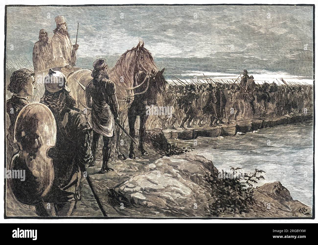 Xerxes, ruler of Persia, invades Greece : his troops cross the ...