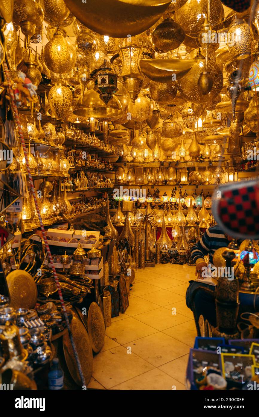 Traditional medina shops bazaar markets in Morocco Stock Photo - Alamy