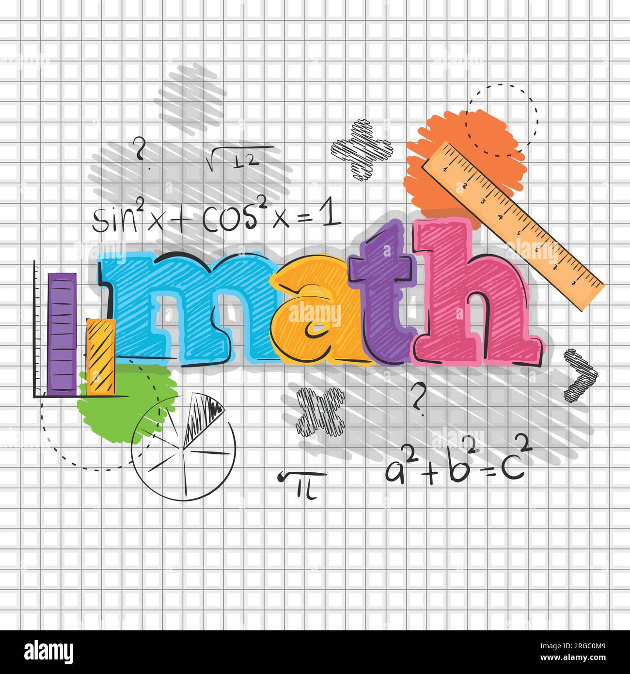 Math class lettering with formulas on a notebook paper Vector Stock ...