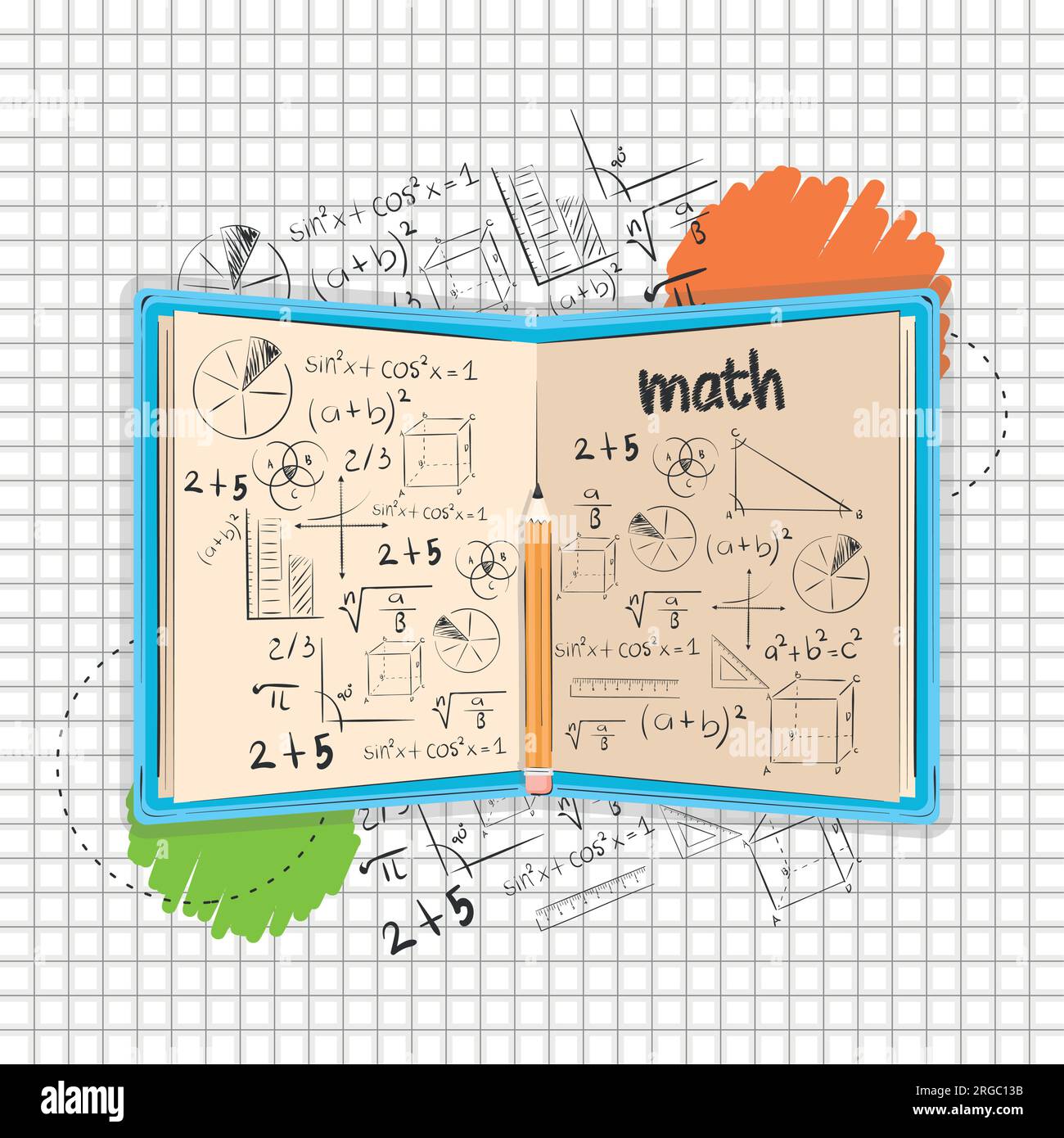 Isolated open book with mathematical formulas Math class concept Vector ...