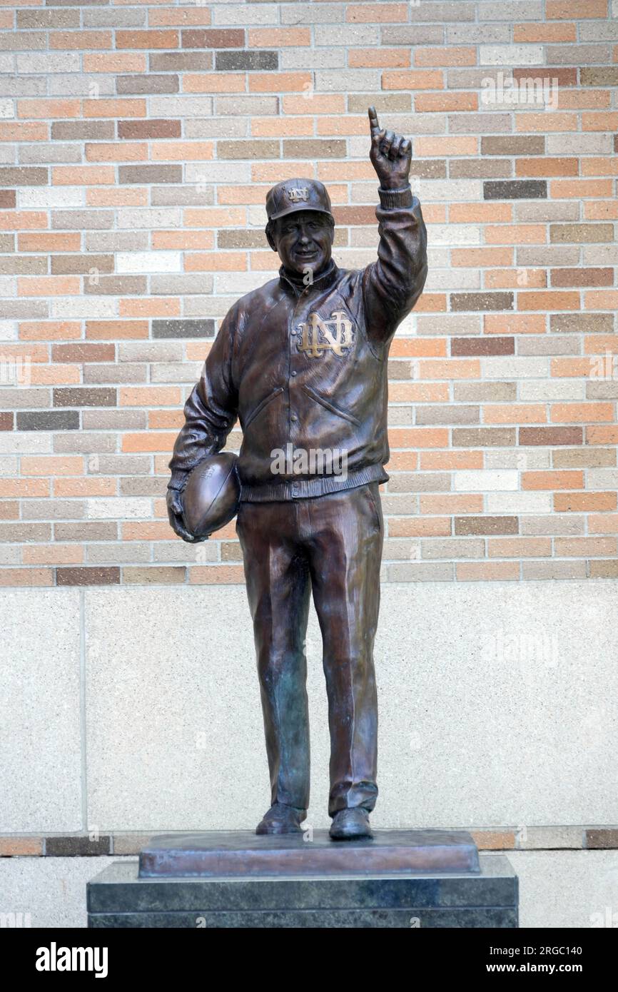 A statue of former Notre Dame Fighting Irish football coach Dan Devine ...