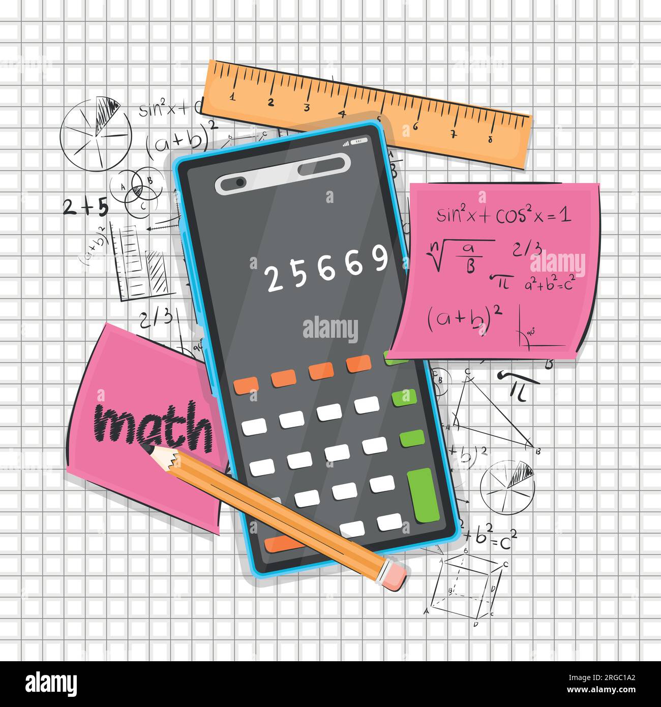 Isolated calculator with mathematical formulas Math class concept ...
