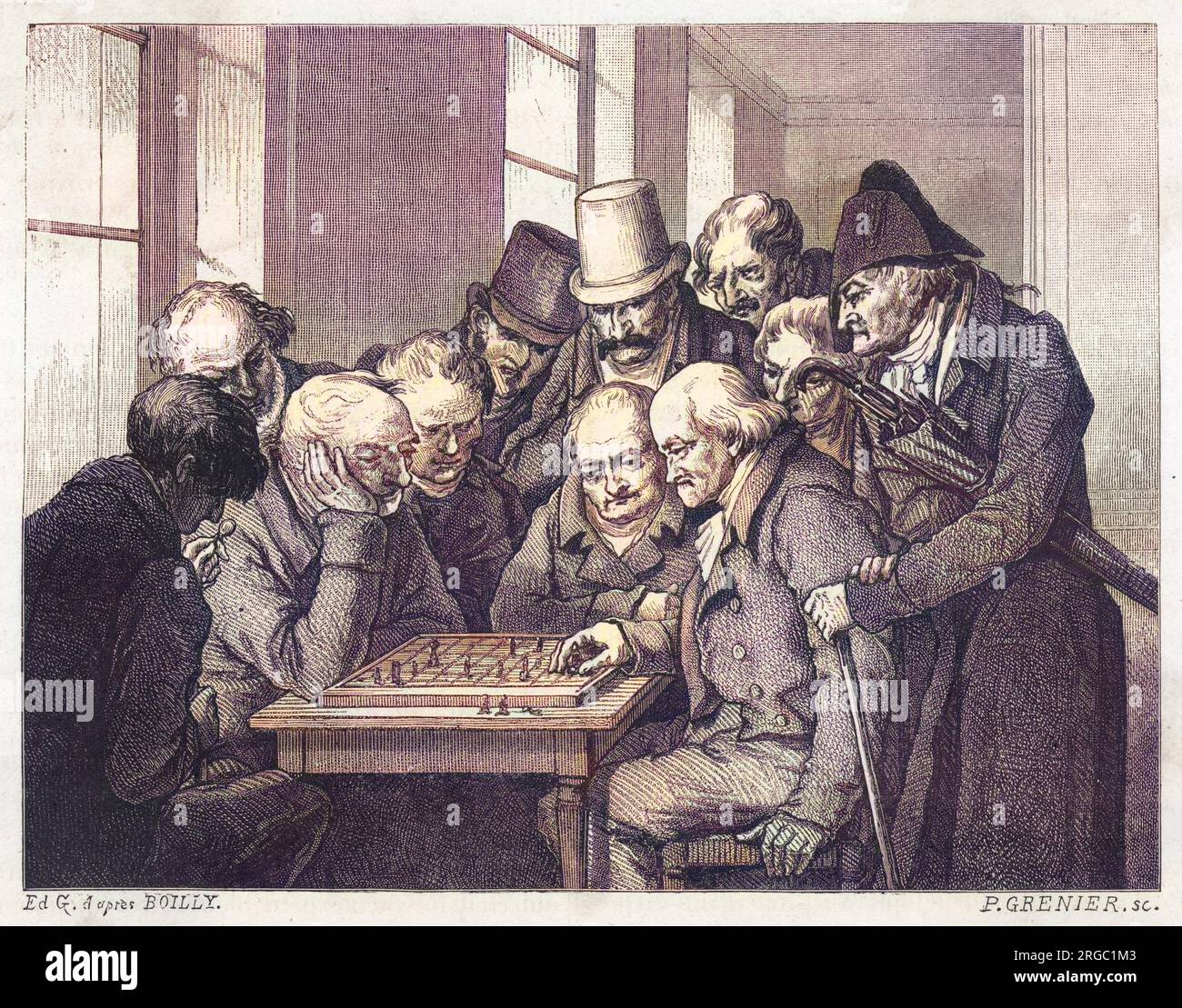 A game of chess at the Cafe de la Regence, Paris, with several on ...