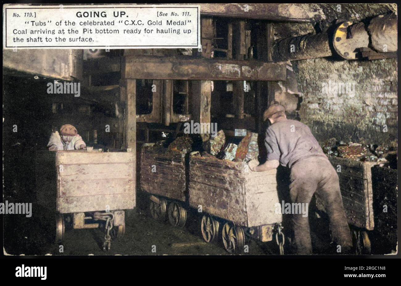 Tubs' of coal arrive at the bottom of the lift shaft, ready to be ...