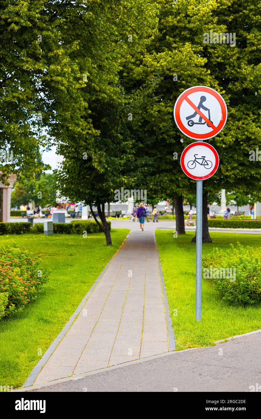 road sign with a picture of a bicycle on a cycle path. scooter ...