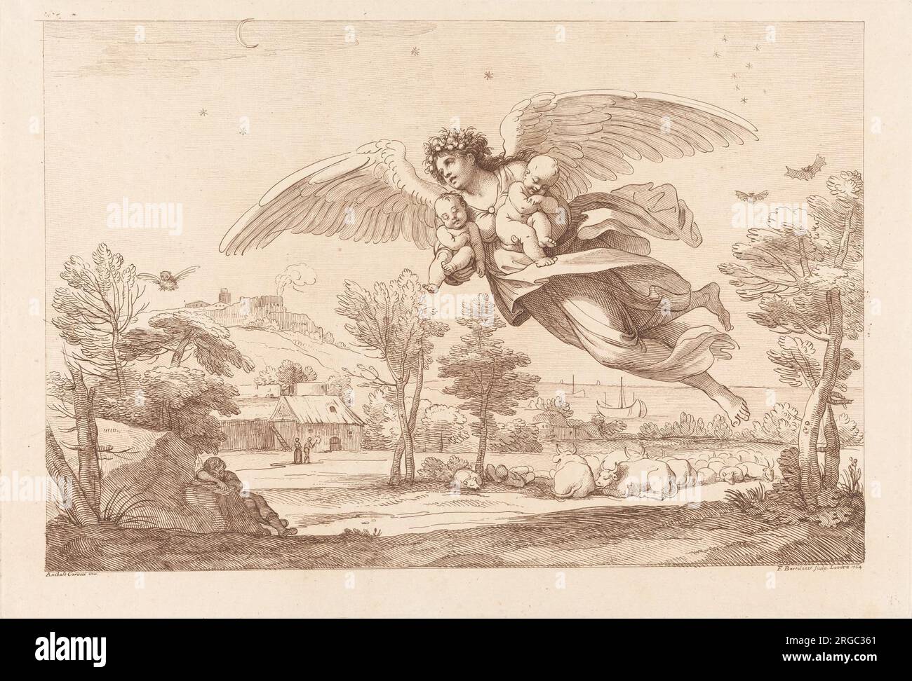 Angel carrying Two Babies and Flying over Sleeping Cattle 1764 by ...