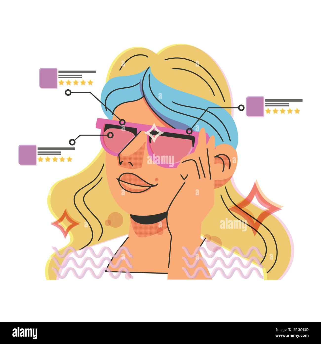 Woman wears smart glasses, VR virtual reality and augmented reality ...