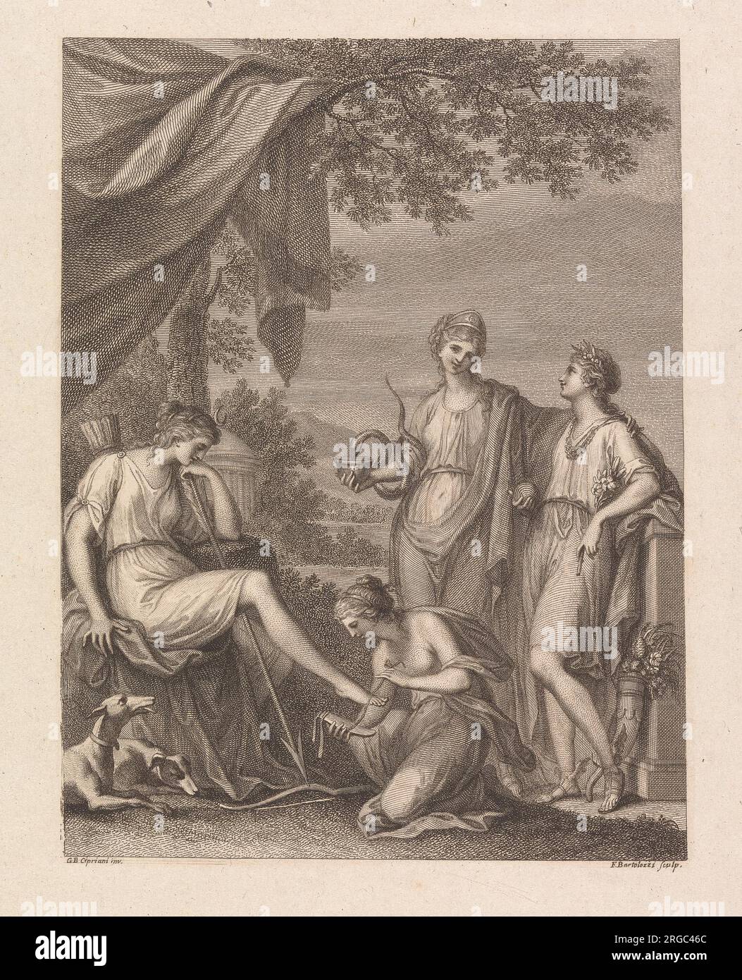 Diana preparing for the Hunt, Apollo and a Woman watch, The Woman has a ...