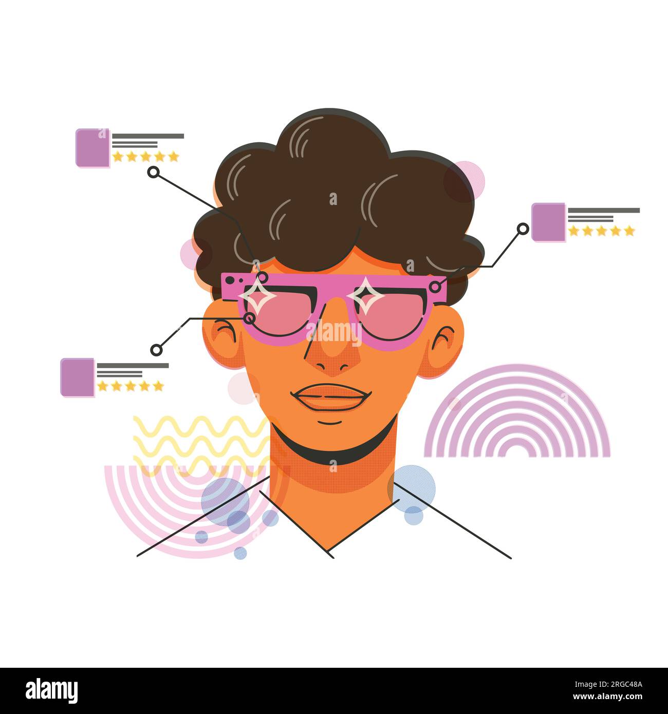 Man wears smart glasses, VR virtual reality and augmented reality ...