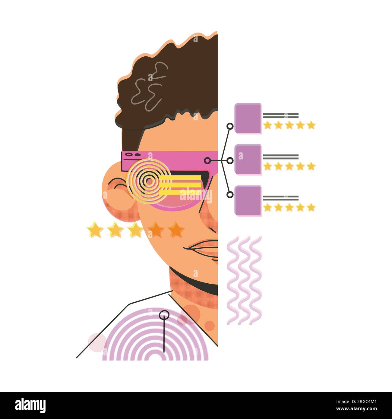 Guy wear smart glasses, VR virtual reality and augmented reality ...