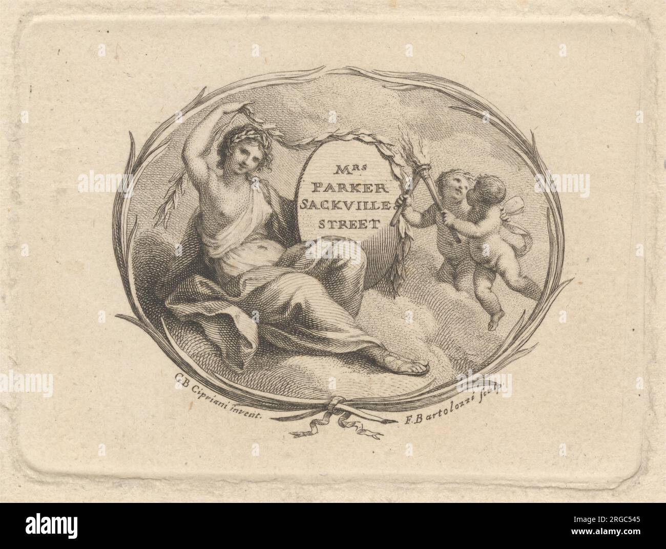 Visiting Card of Mrs. Parker 1785 by Francesco Bartolozzi Stock Photo ...