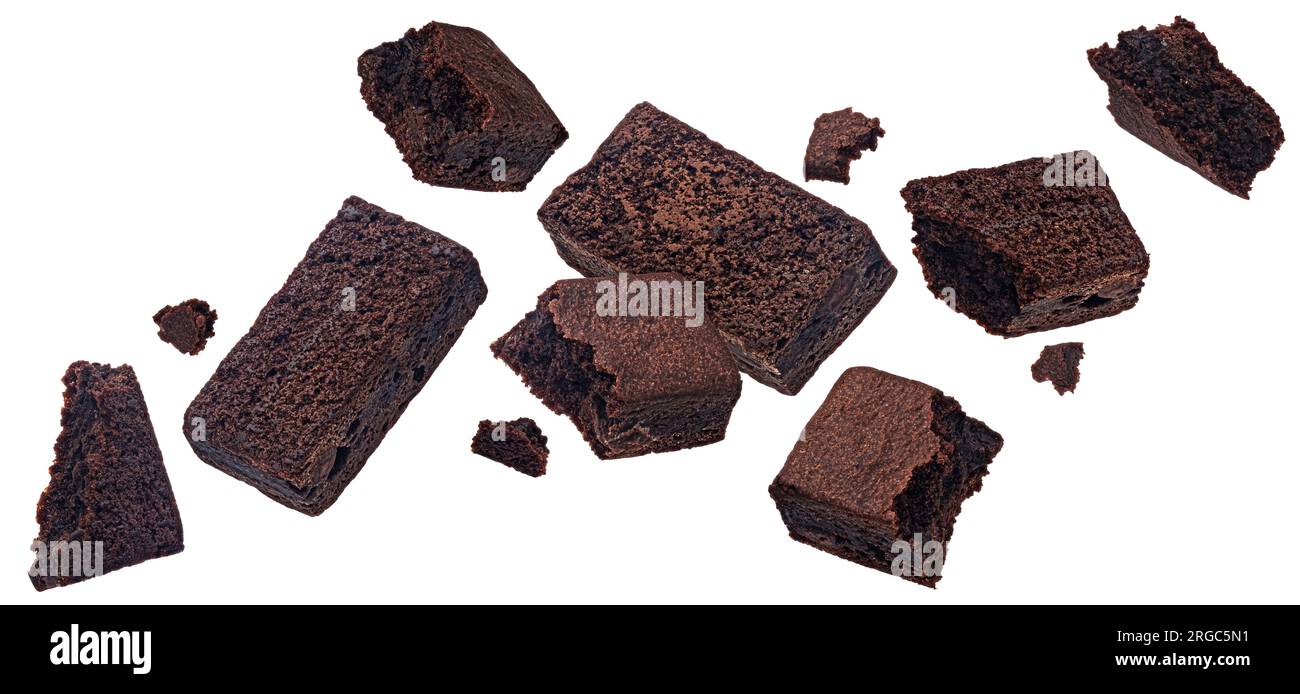 Flying chocolate brownie isolated on white background with clipping ...