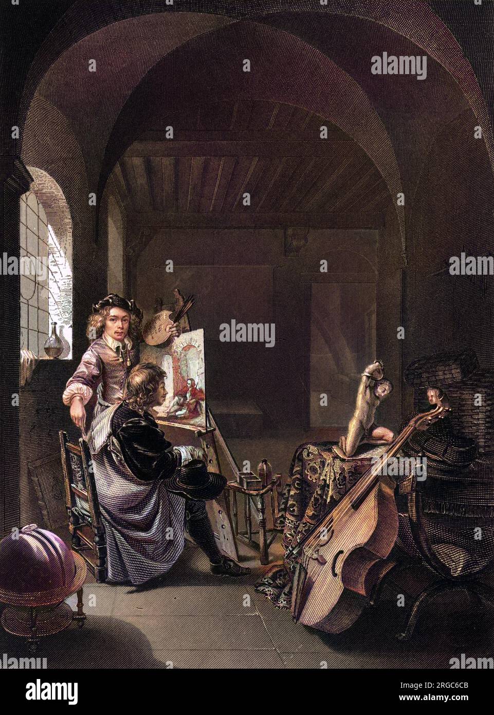 FRANZ VAN MIERIS Dutch painter from Delft, depicted by himself receiving a visitor in his studio ...