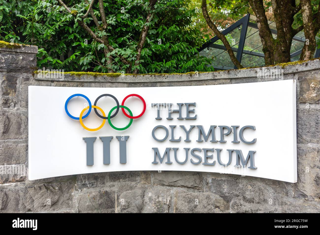 Entrance sign to Olympic Museum (Musée Olympique), Quai d'Ouchy, Ouchy ...