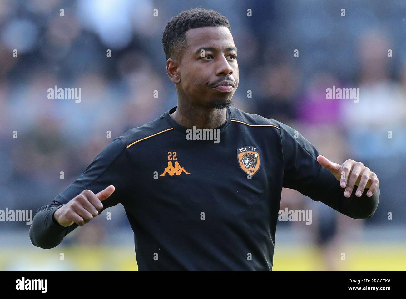 Jason Eyenga-Lokilo #22 of Hull City during the pre match warm up ahead ...
