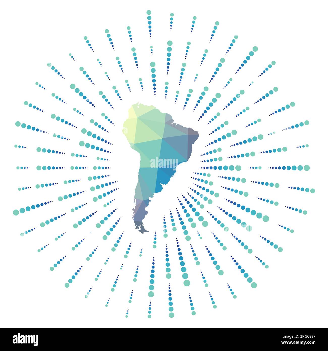 Shape of South America, polygonal sunburst. Map of the continent with ...