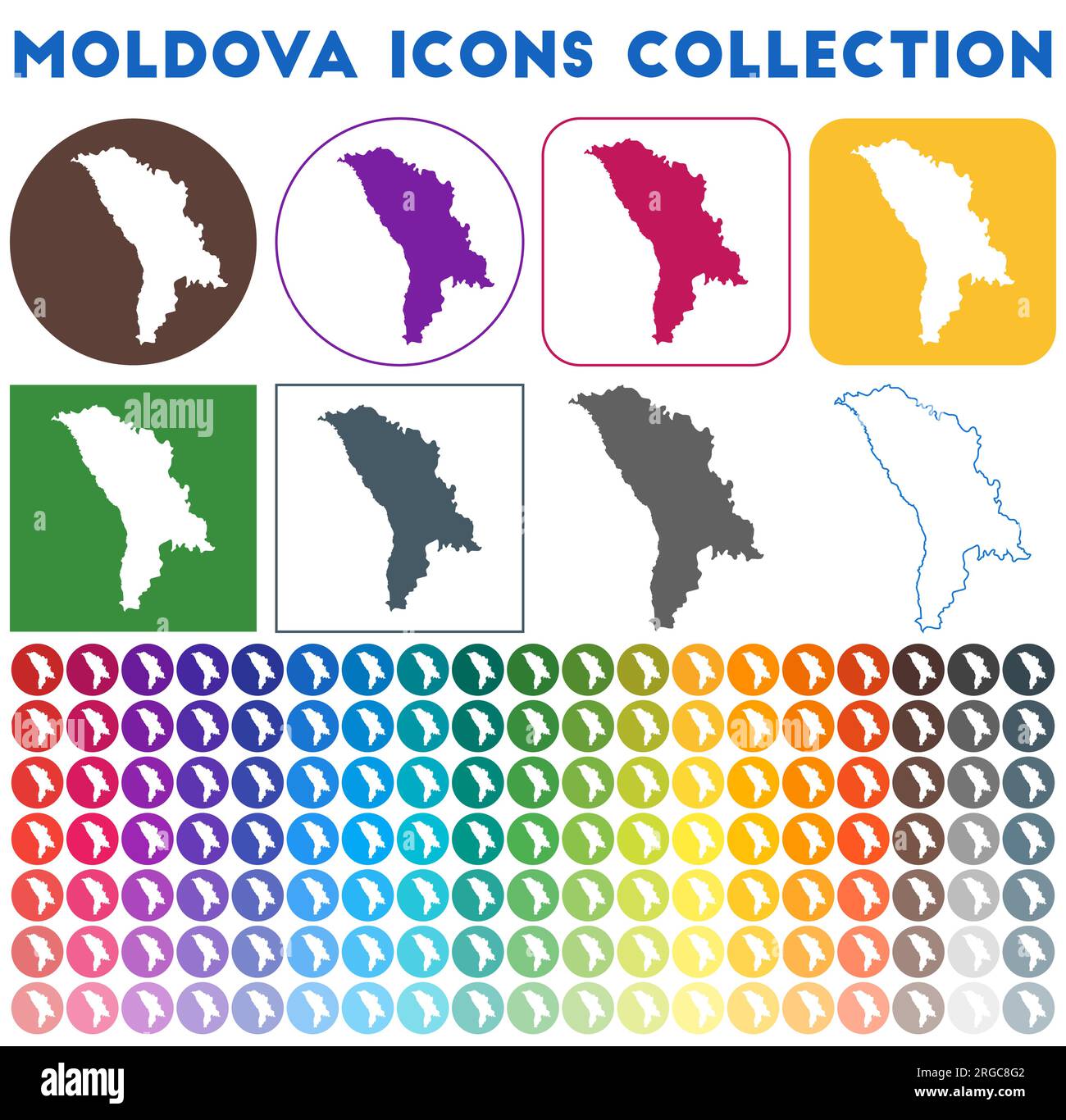 Moldova icons collection. Bright colorful trendy map icons. Modern ...
