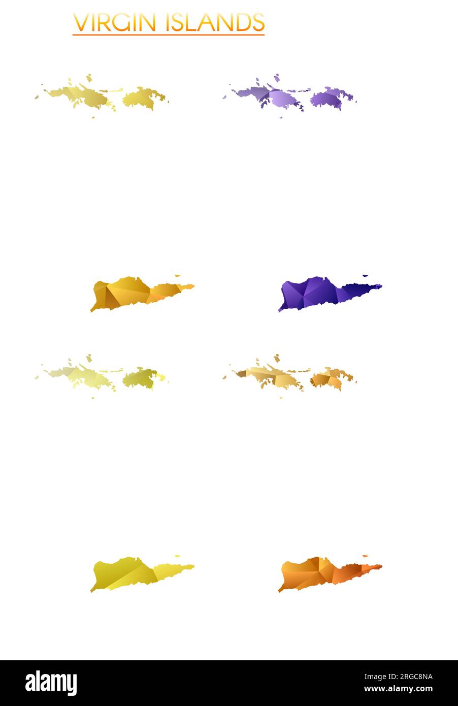 Set of vector polygonal maps of Virgin Islands. Bright gradient map of ...