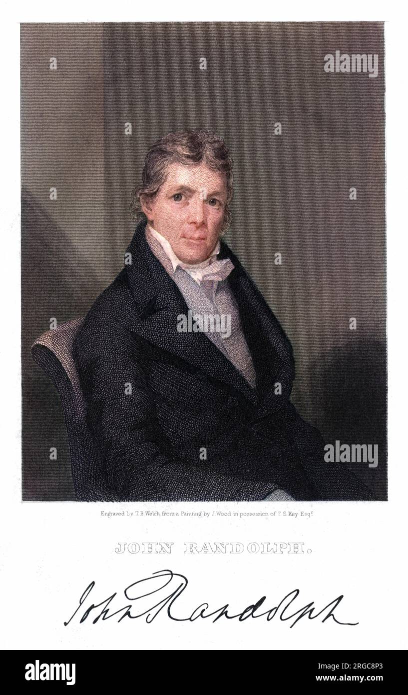 JOHN RANDOLPH of Roanoke American statesman with his autograph Stock ...