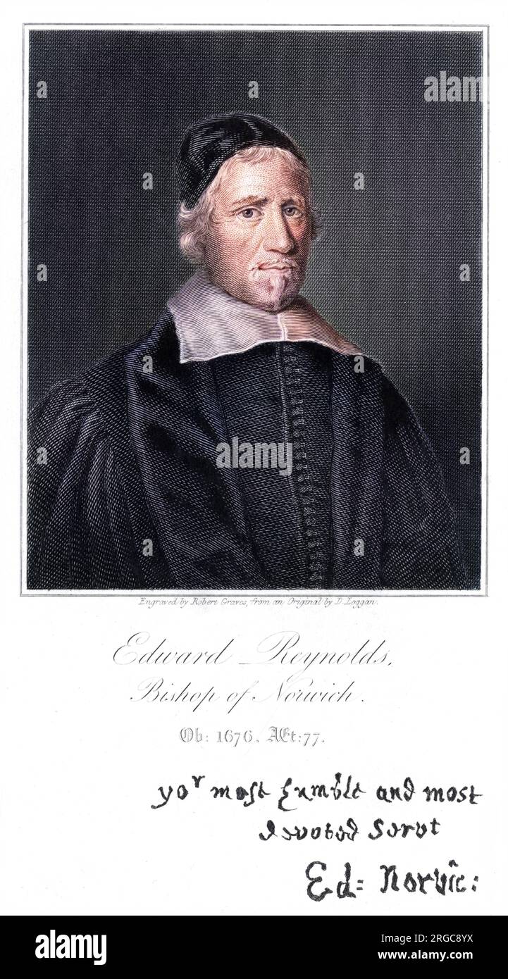 EDWARD REYNOLDS English churchman, bishop of Norwich with his autograph ...