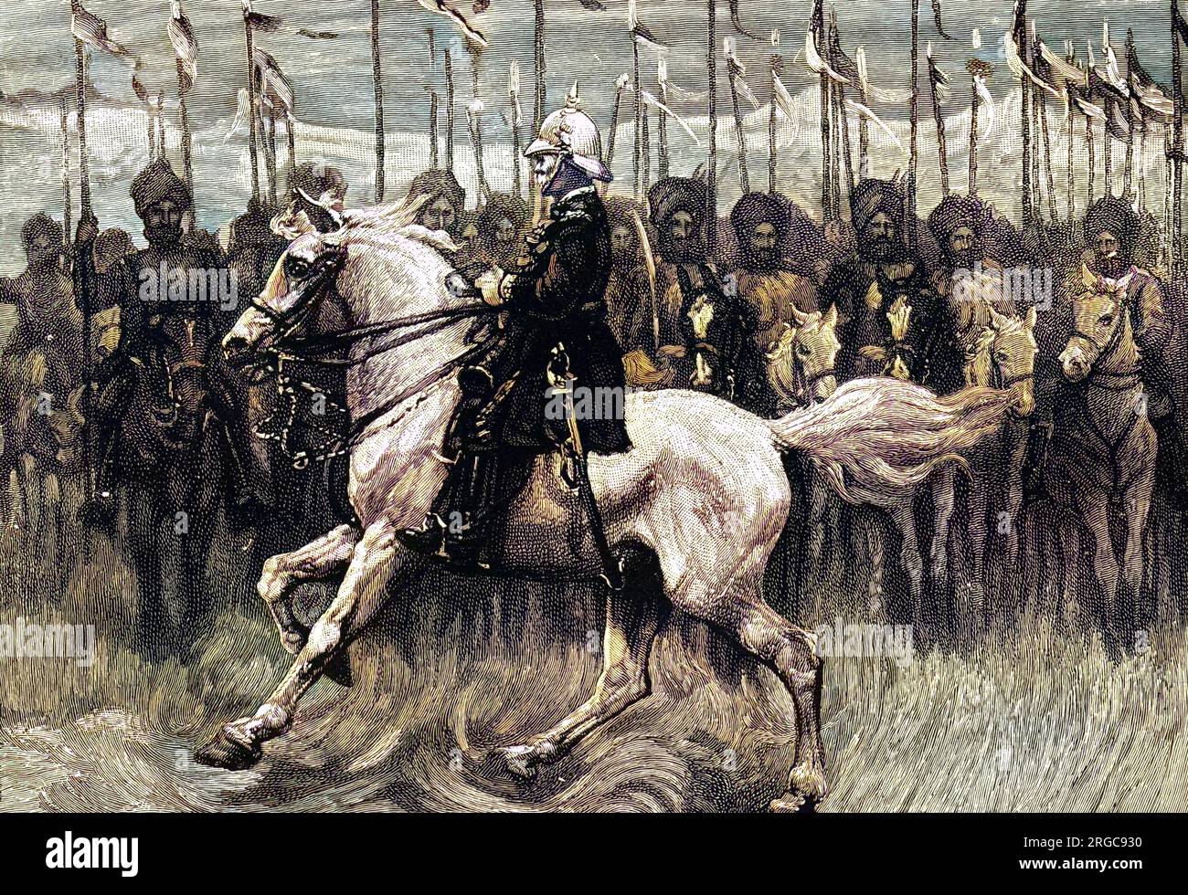 LORD ROBERTS reviewing Indian troops riding his arab charger Vonolel ...