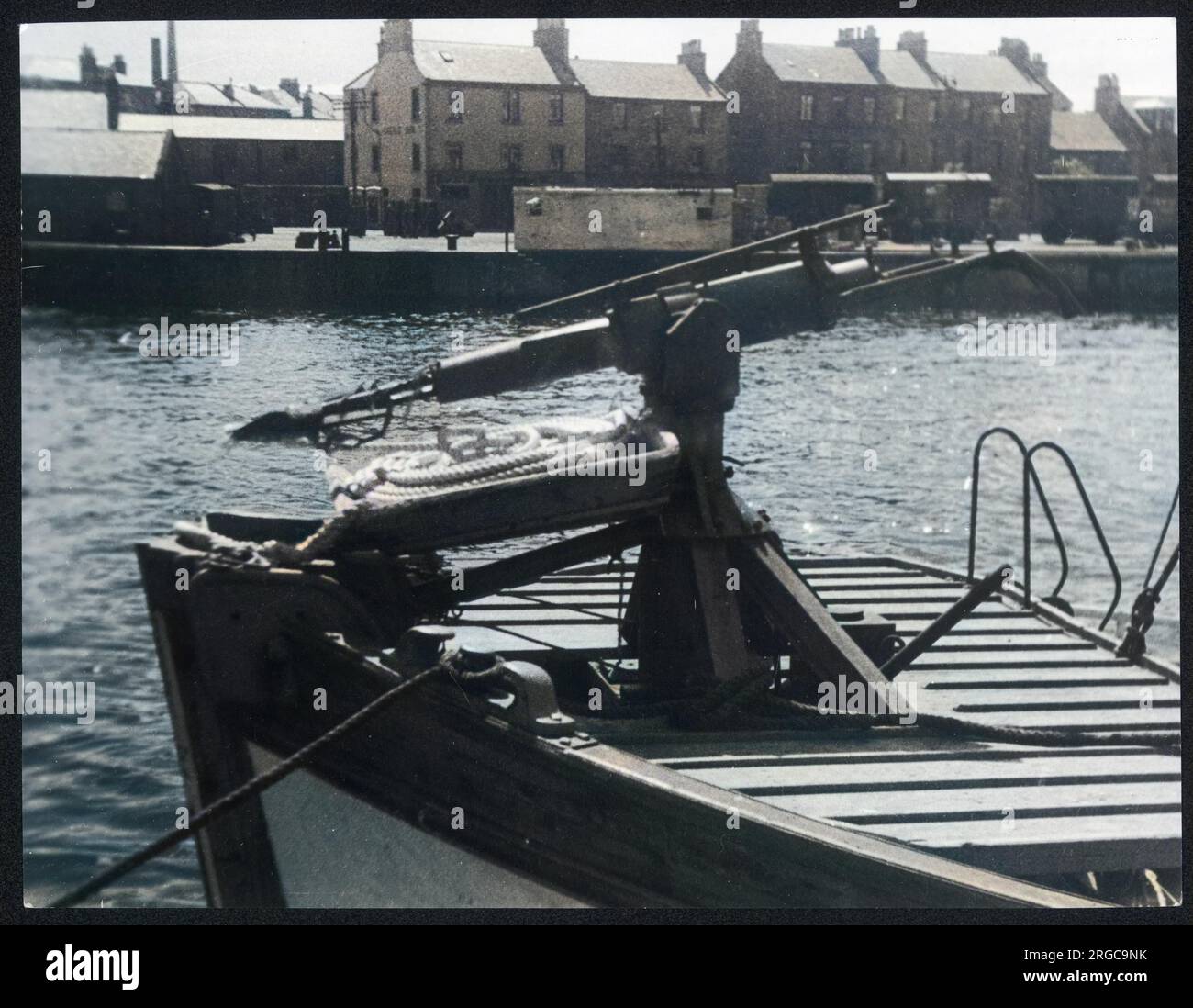 A harpoon gun on the deck of the Norwegian whaling ship M. V. 'Rodny ...
