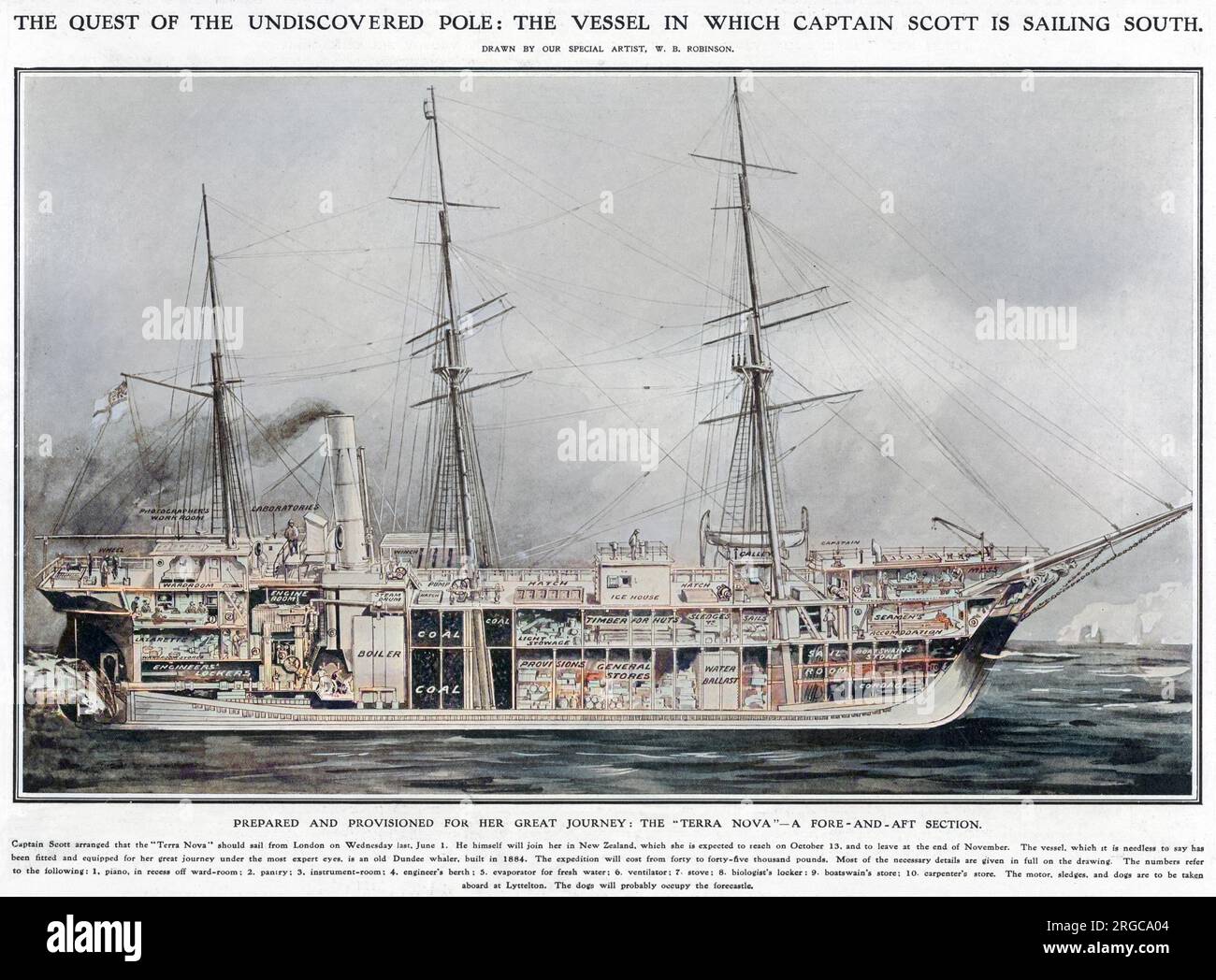 Cross-section of the 'Terra Nova', the ship that Captain Scott used in ...
