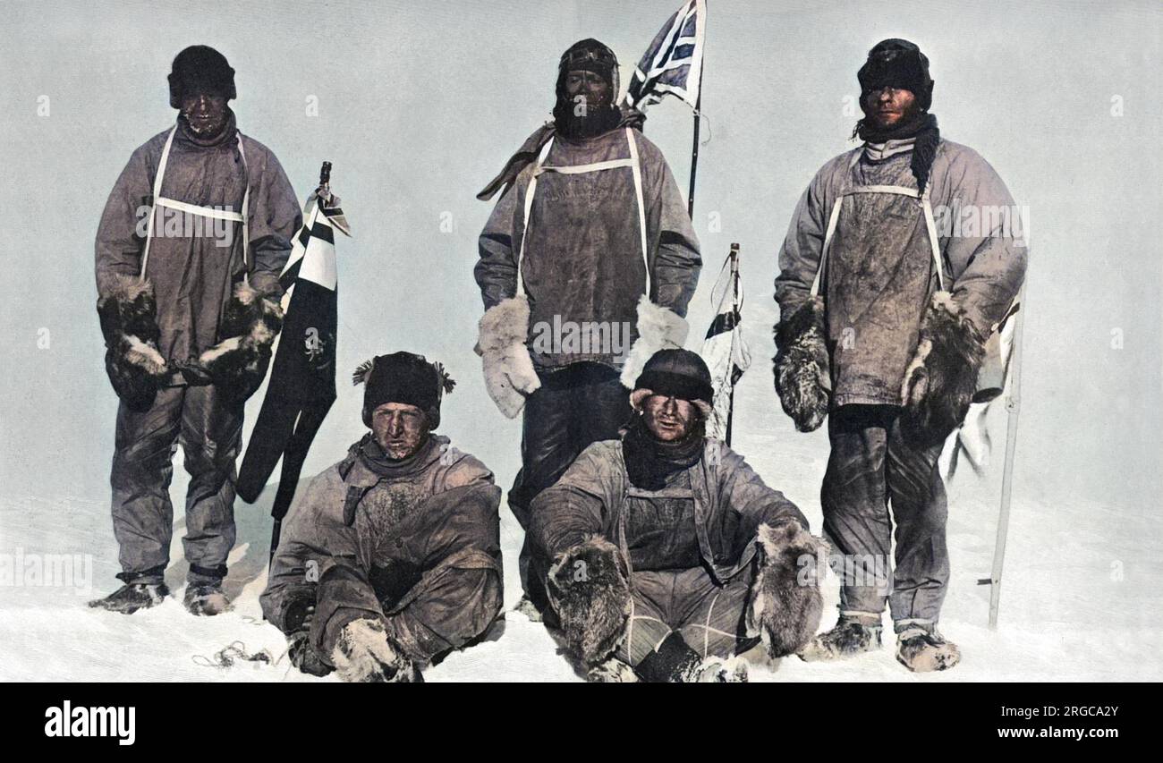 Photograph showing Captain Scott and his sledge team at the South Pole ...