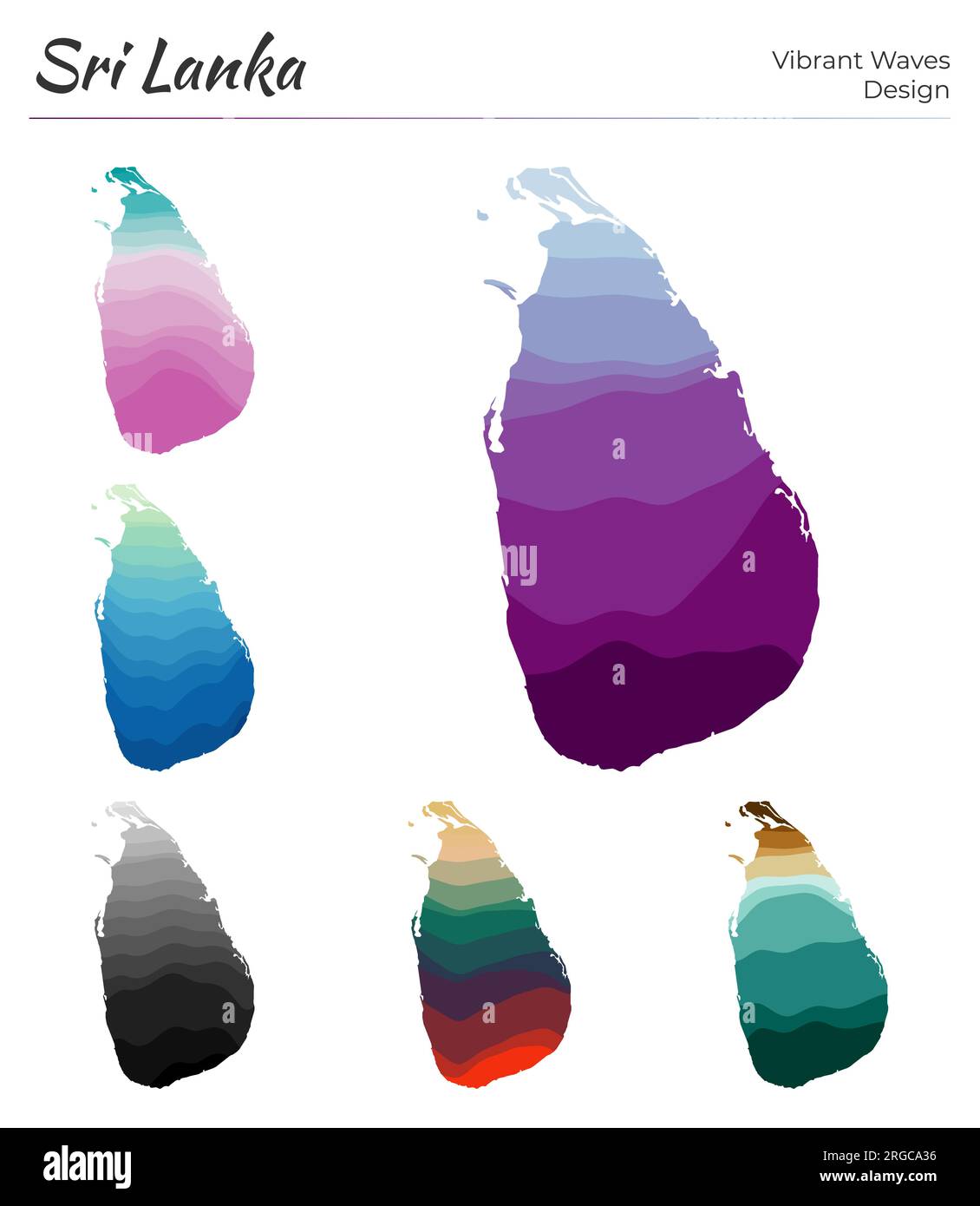 Set of vector maps of Sri Lanka. Vibrant waves design. Bright map of ...