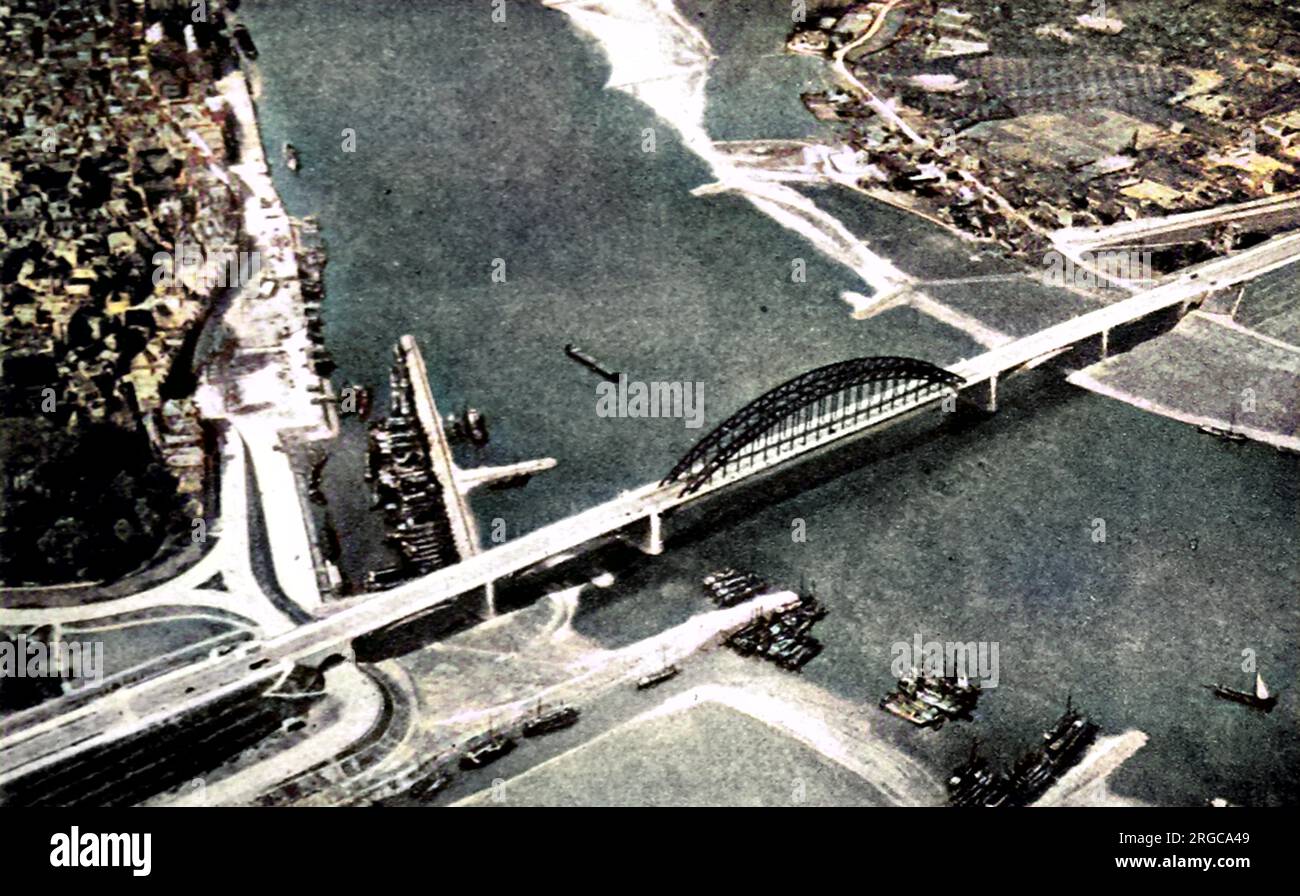 Aerial photograph showing the road bridge across the Waal at Nijmegen ...