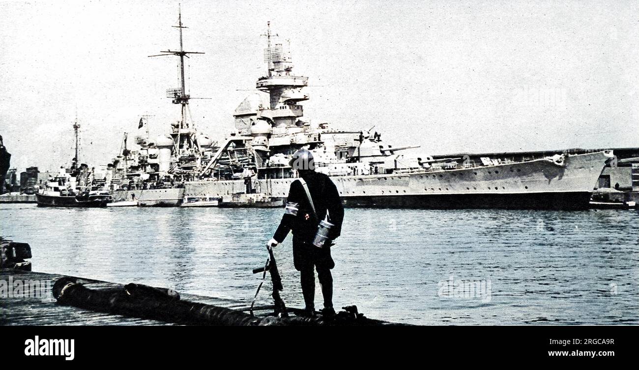 Photograph showing the German cruiser 'Prinz Eugen' under Danish guard ...