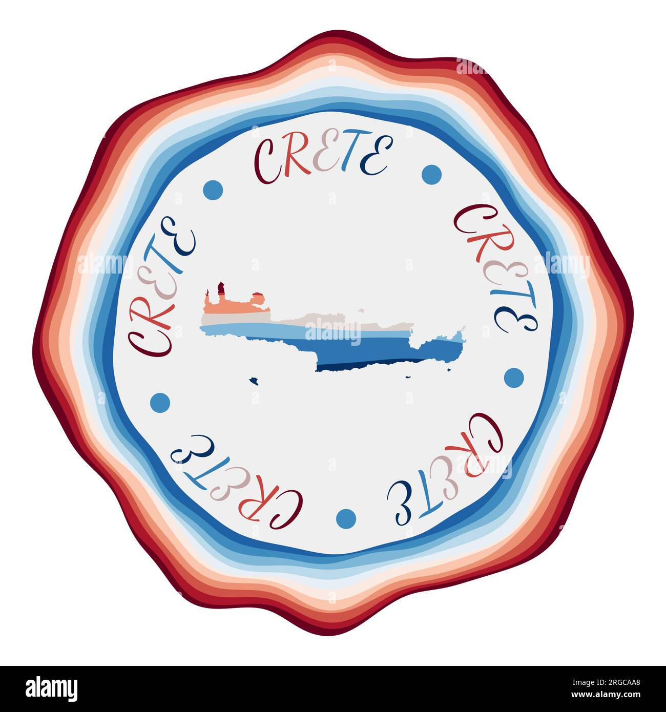 Crete badge. Map of the island with beautiful geometric waves and ...