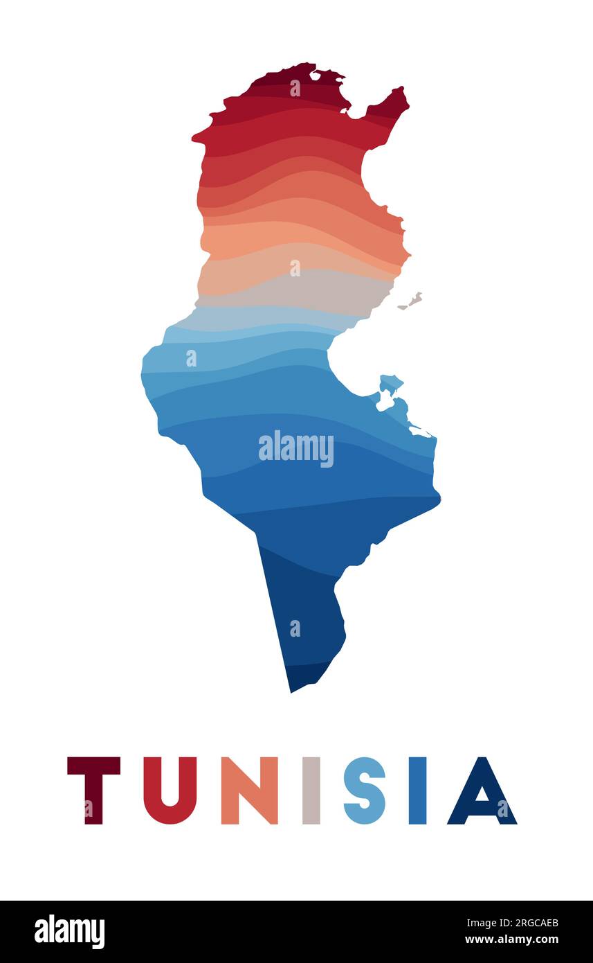 Tunisia map. Map of the country with beautiful geometric waves in red ...