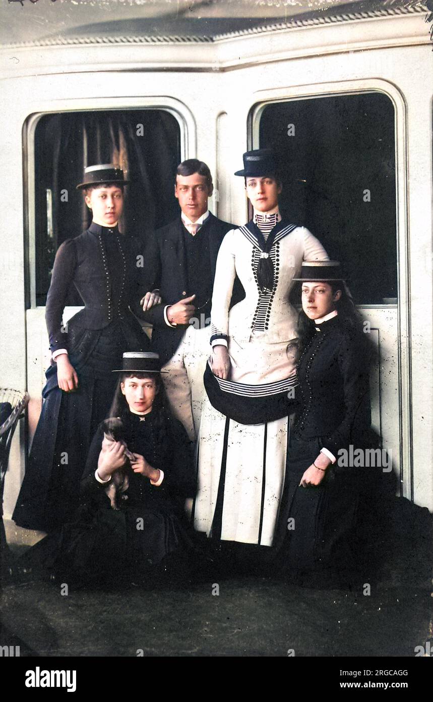 Photograph from 1884 showing Queen Victoria with four of her children ...