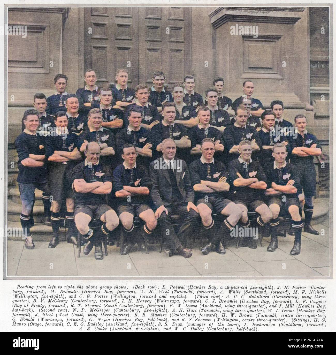 A team photograph of the New Zealand 'All Blacks' rugby team, the first ...