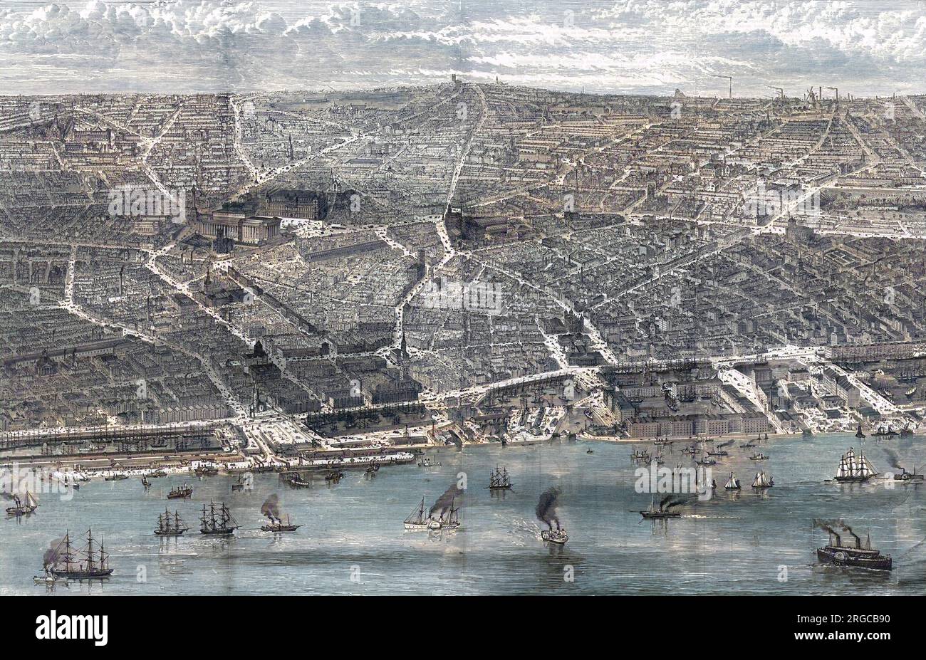 A magnificent bird's eye view of Liverpool from the Mersey in 1886 ...