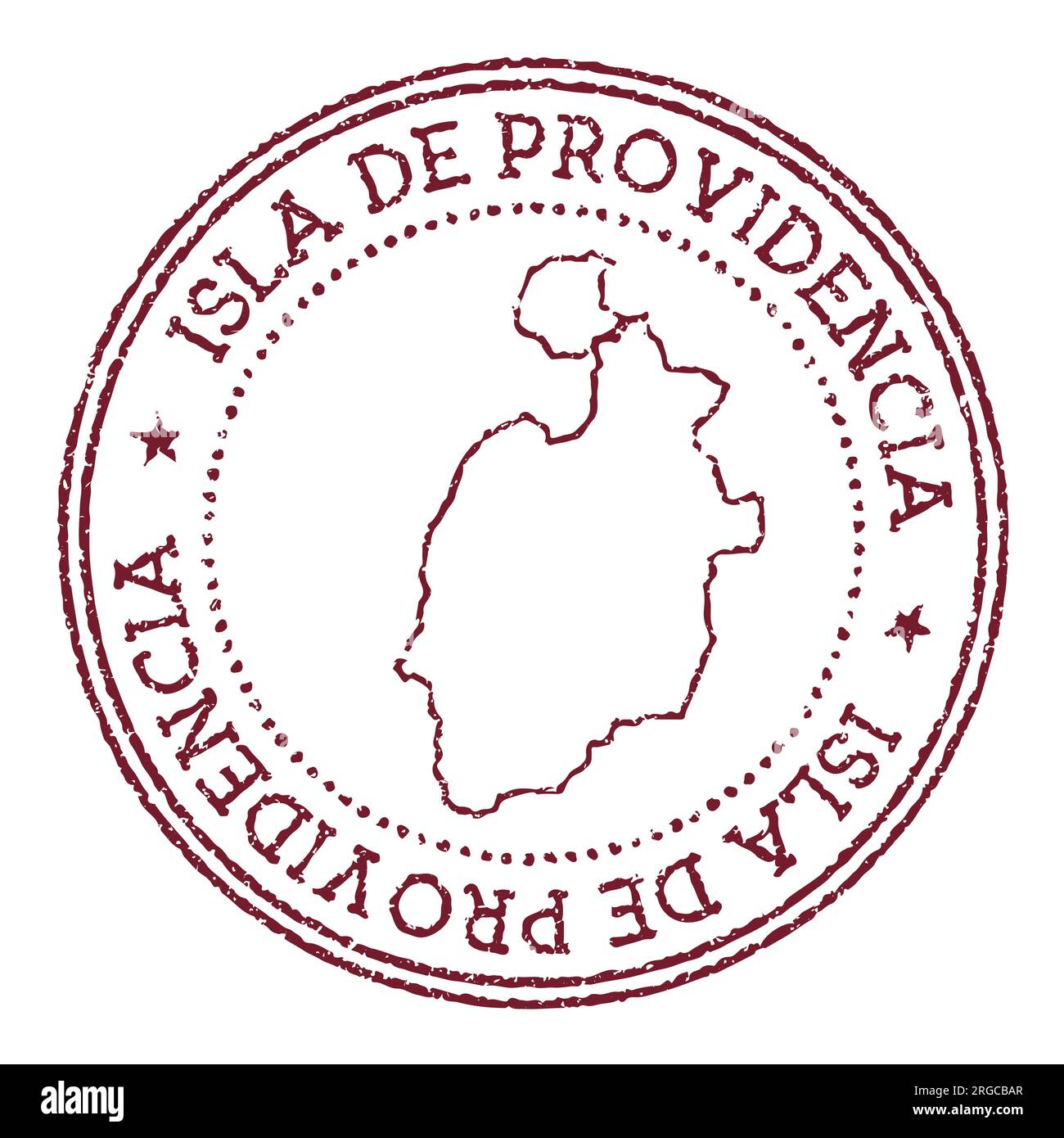 Isla de Providencia round rubber stamp with island map. Vintage red ...
