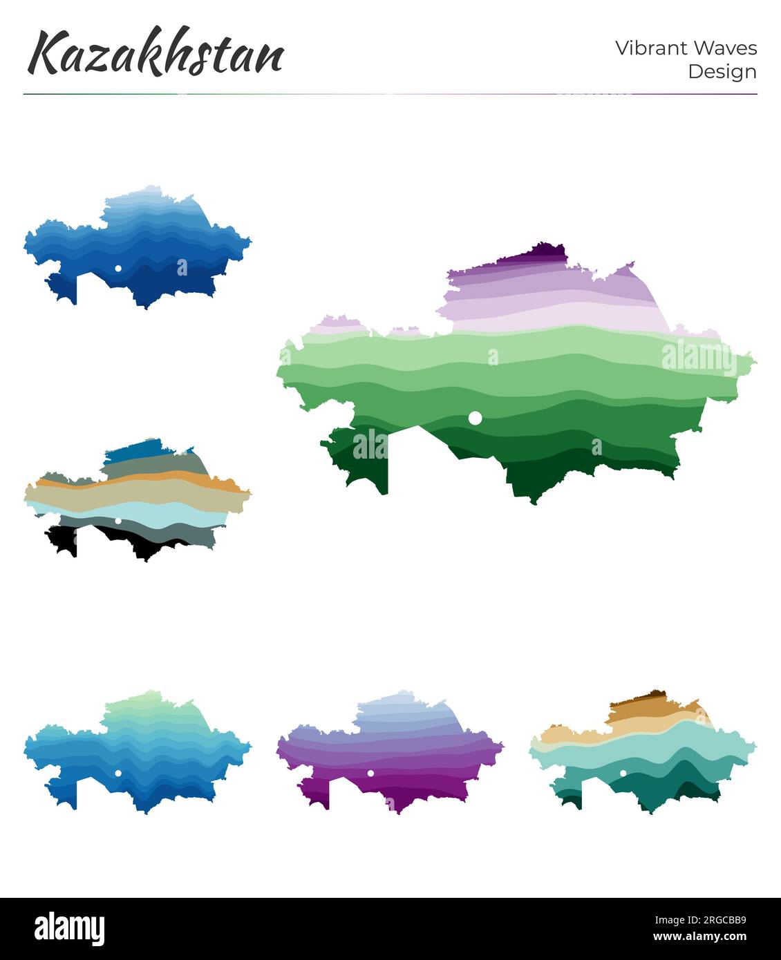 Set of vector maps of Kazakhstan. Vibrant waves design. Bright map of ...