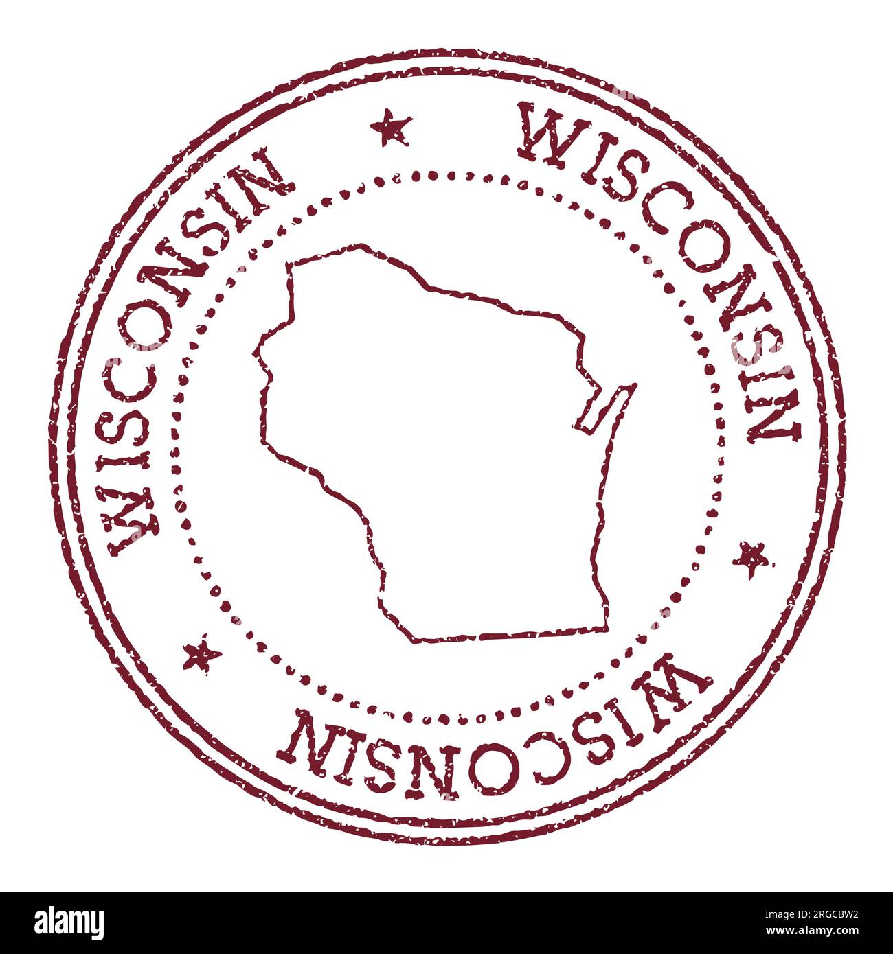 Wisconsin round rubber stamp with US state map. Vintage red passport ...
