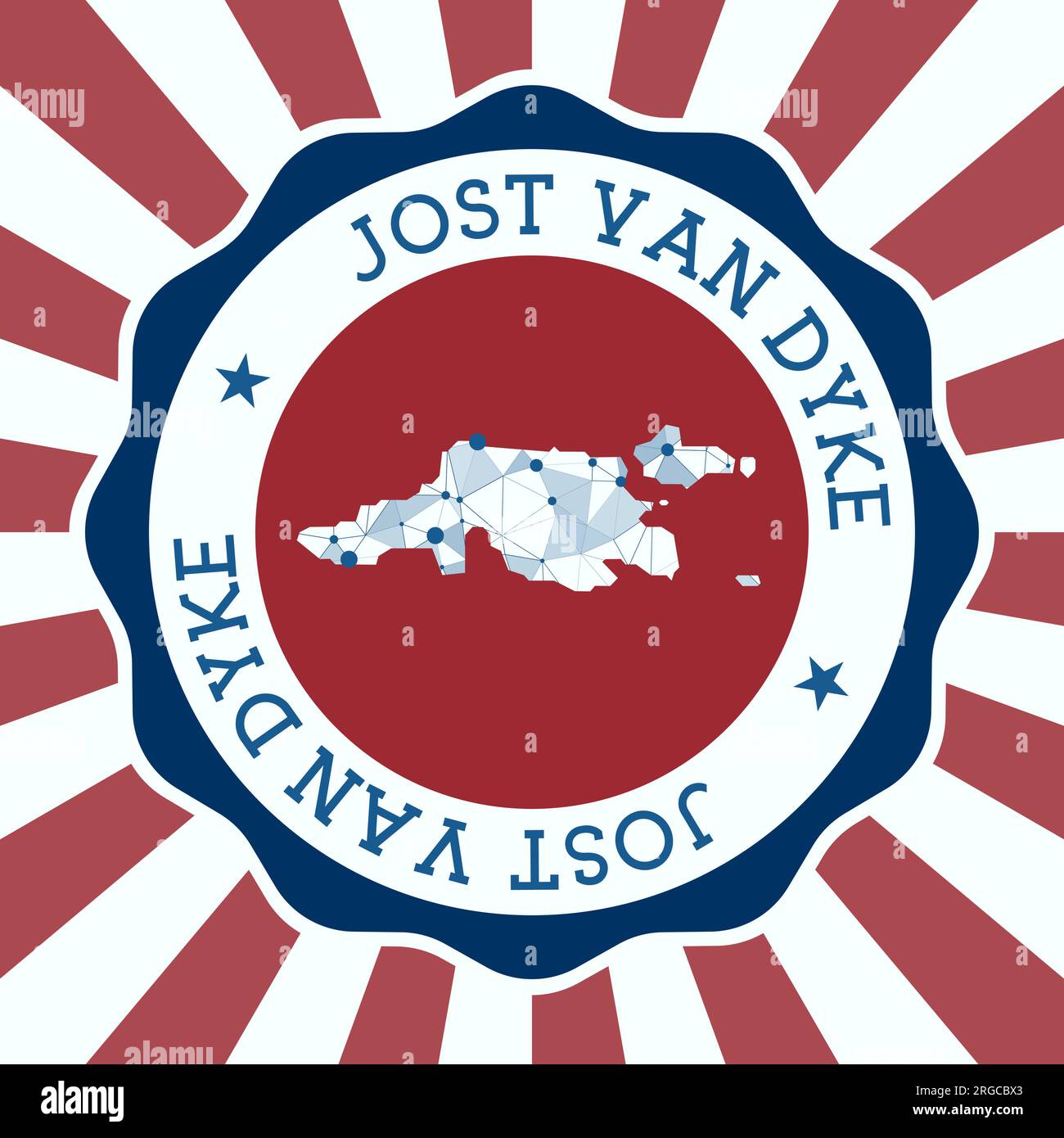 Jost Van Dyke Badge. Round logo of island with triangular mesh map and ...