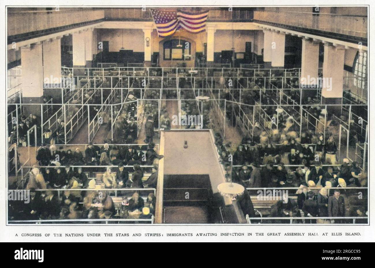 Immigrants waiting inspection in the Great Assembly Hall at Ellis ...