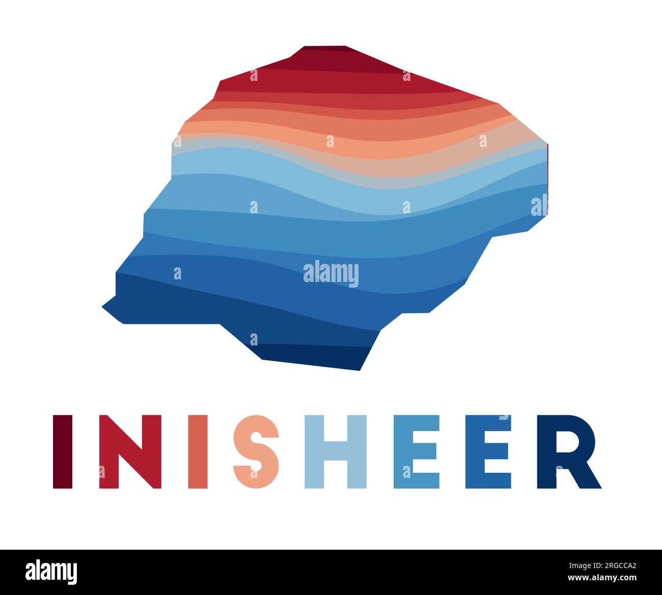 Inisheer map. Map of the island with beautiful geometric waves in red ...